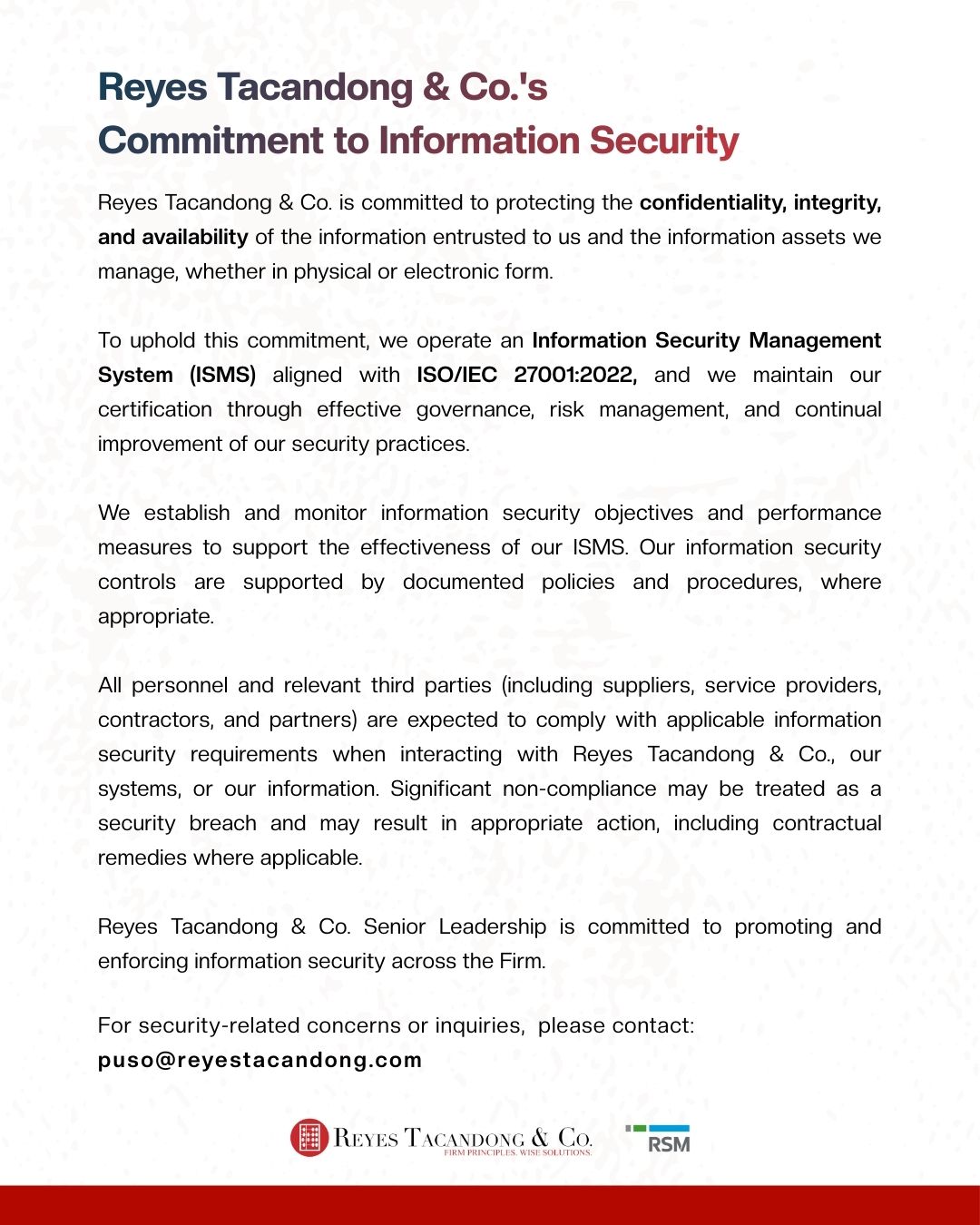 ISMS Policy - Reyes Tacandong & Co.